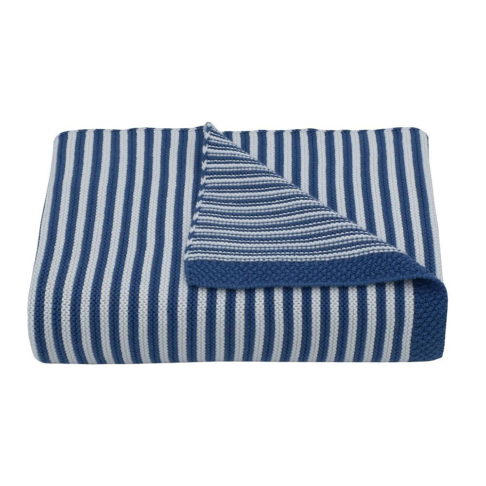 Navy Cotton Knit Striped Blanket : My Baby Gifts